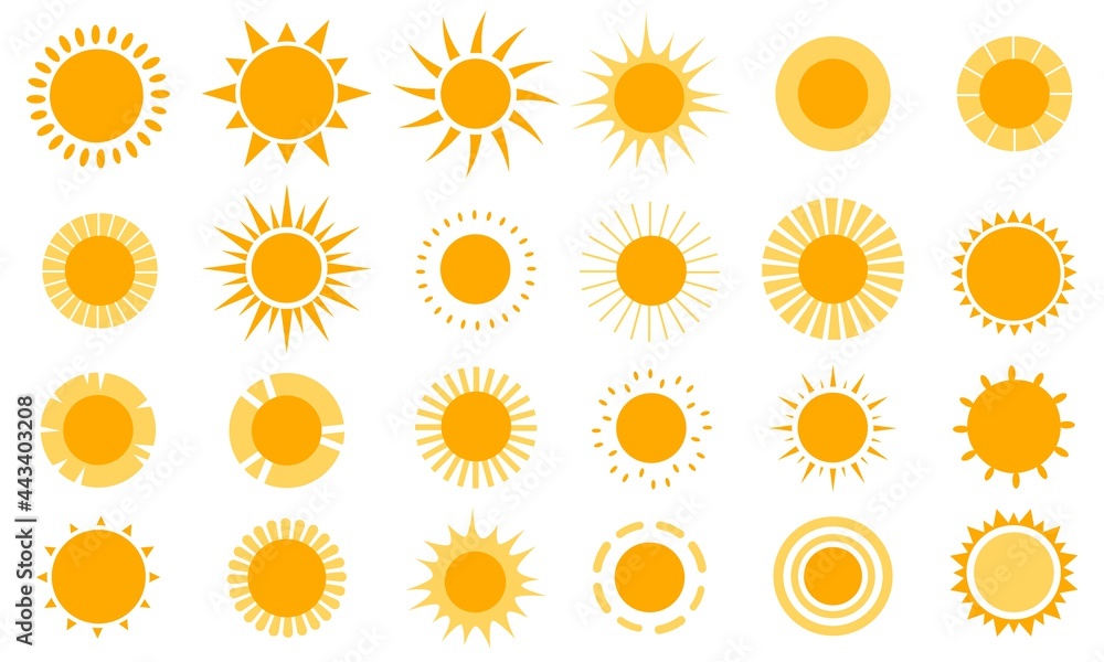 Sun icons. Modern simple seasons signs, summer emblems, sunshine ...