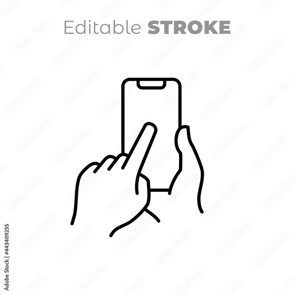 Hands Holding Mobile Phone. Vector smart phone, electronic device line ...