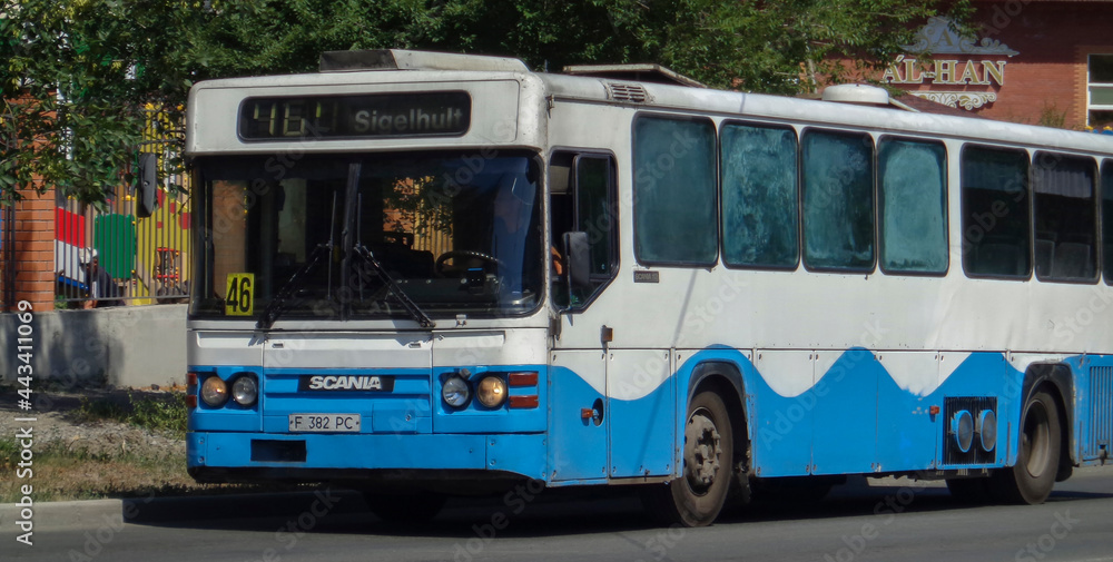 Kazakhstan, Ust-Kamenogorsk, july 5, 2021: Scania CN113CLB. Old city ...