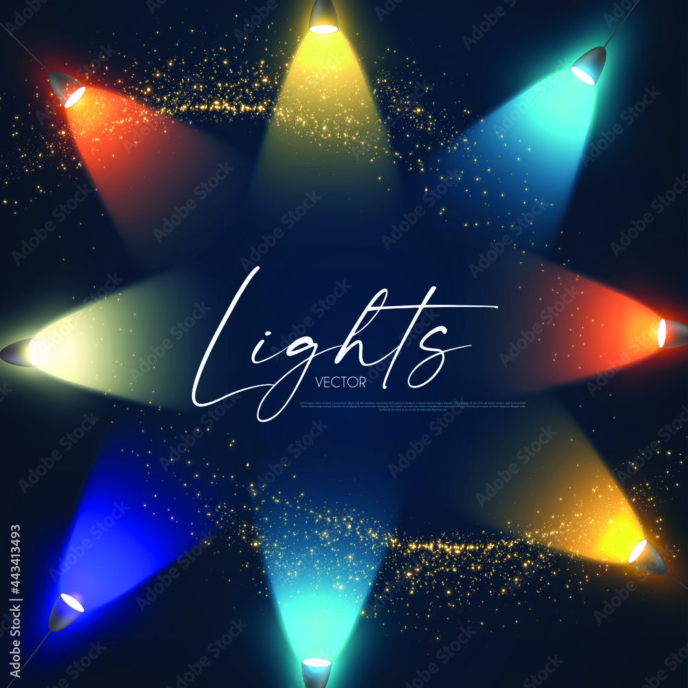 Colorful spotlight. Light effect presentation design. Showcase element ...