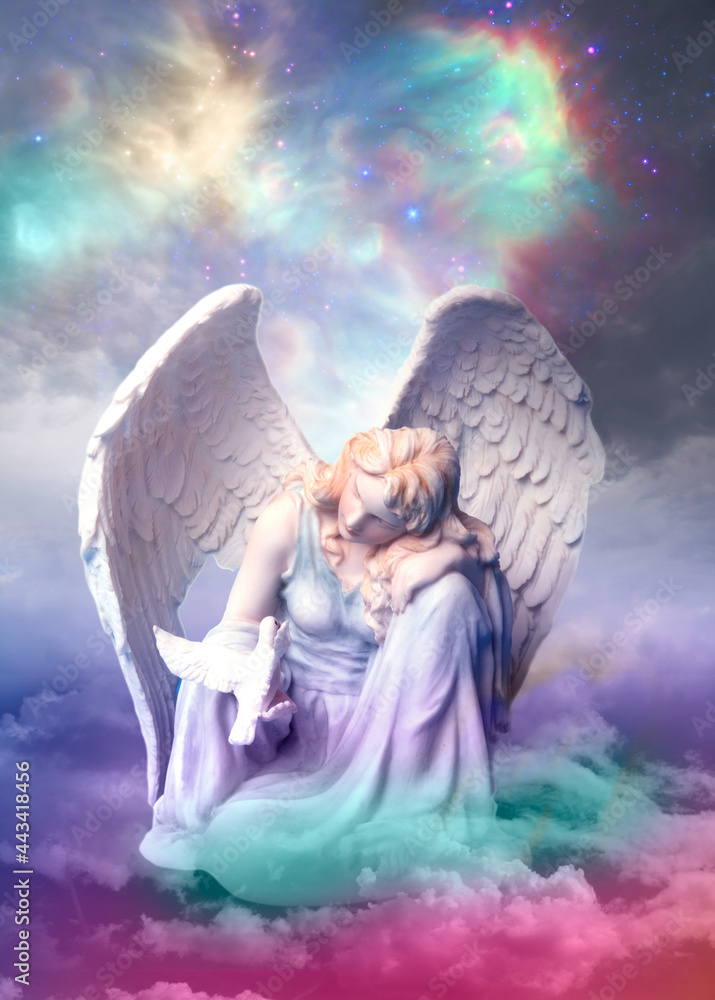 beautiful angel archangel over mystic sky with galaxy and stars ...