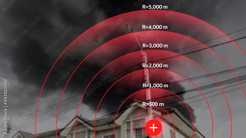 red radar screen interface showing the distance of the area and a large ...