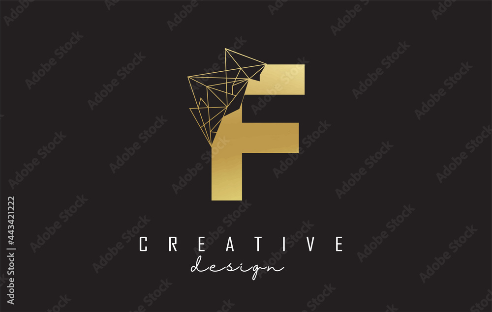 Golden Letter F logo design with broken stone, glass detail. Vector ...