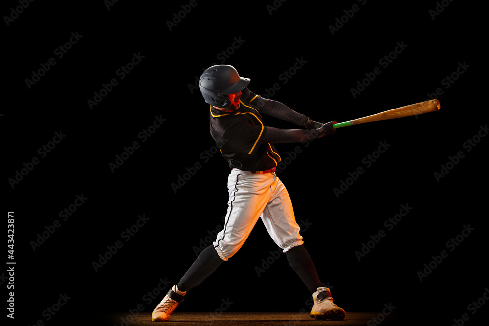 Professional baseball player, pitcher in sports uniform and equipment ...