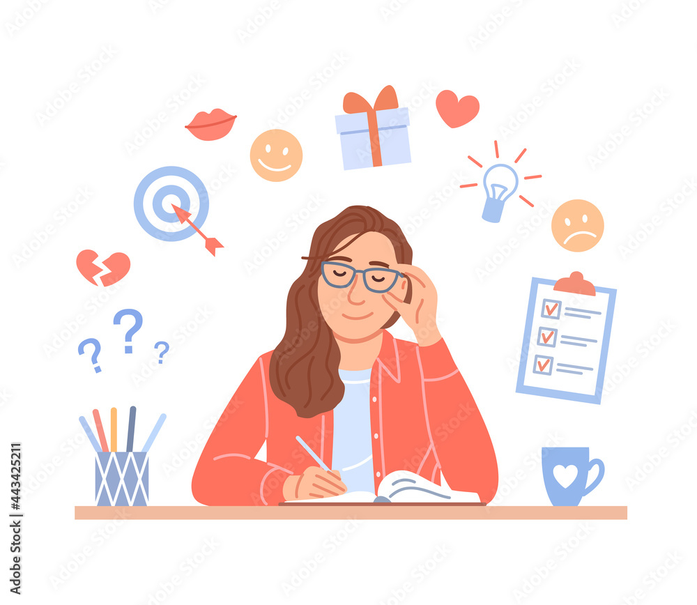 Cartoon Girl Writing In Diary