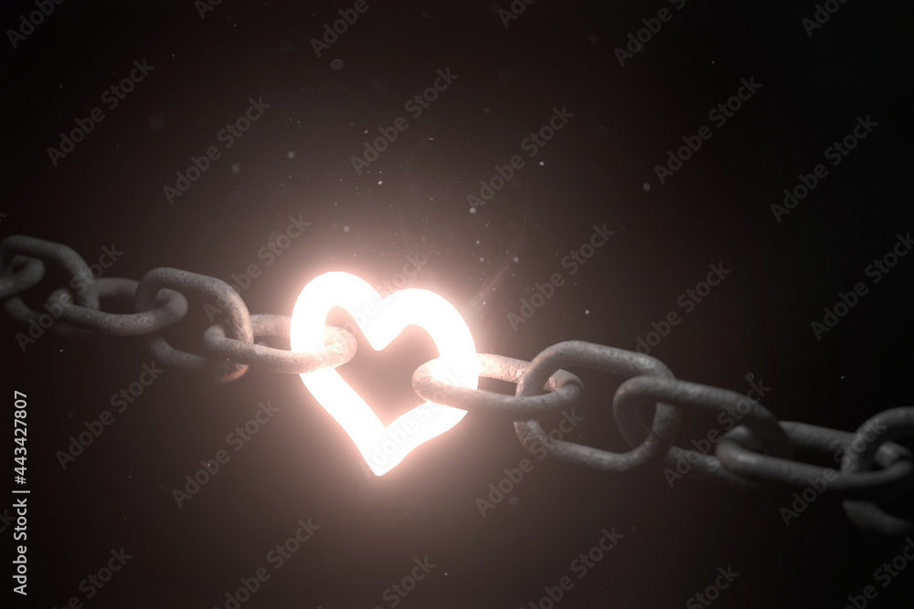 Glowing heart linking two chains Stock Illustration | Adobe Stock