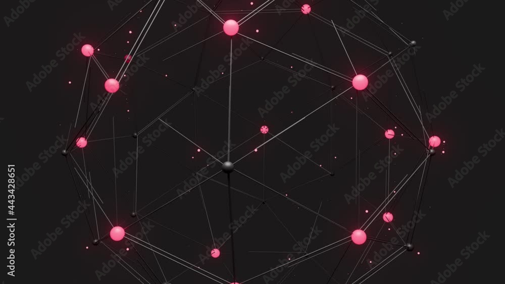 Low poly sphere structure with glowing vertices and bokeh effect ...