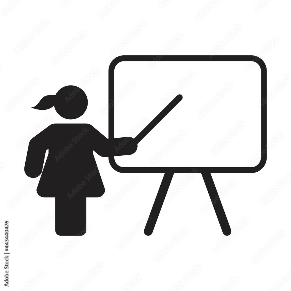 Professor icon vector female teacher person with white board symbol in ...