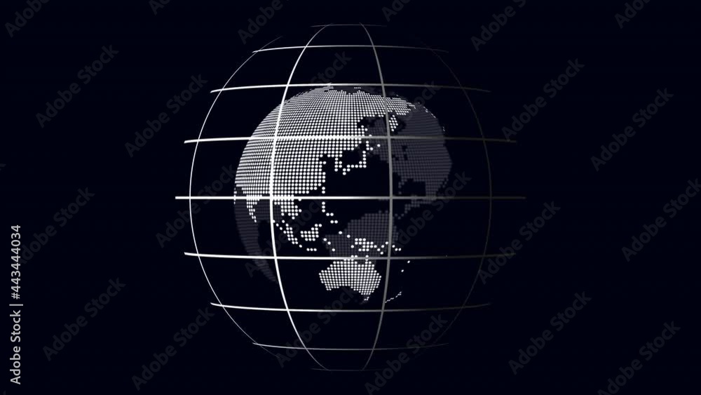 White dot and grid pattern earth rotation animation (seamless looping ...
