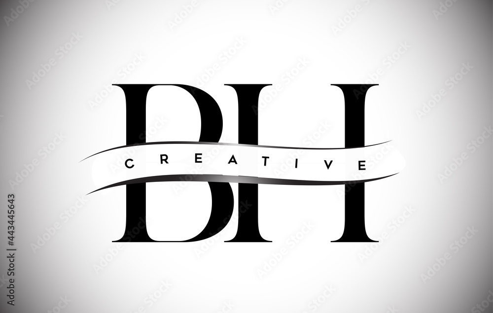 BH Letter Logo with Serif Letter and Creative Cut in the Middle. Stock ...