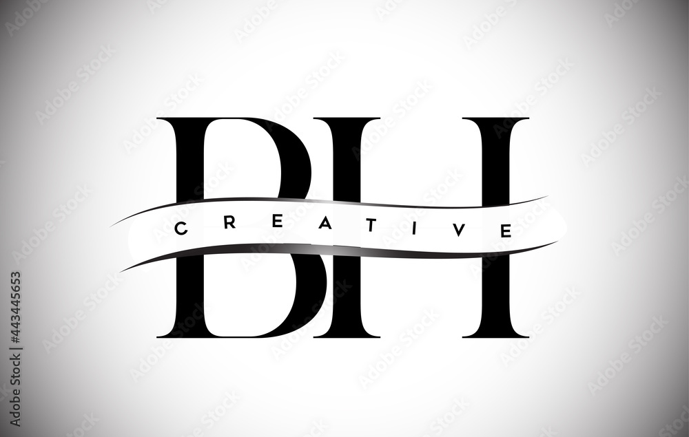 BH Letter Logo with Serif Letter and Creative Cut in the Middle. Stock ...