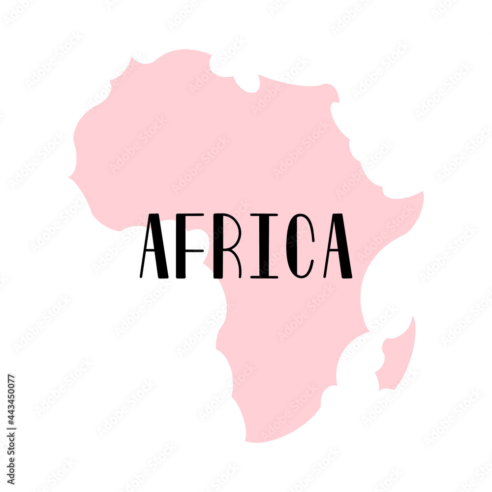 Pink silhouette geographical map of african continent with lettering ...
