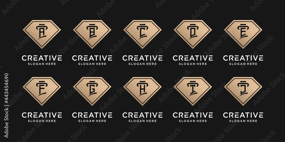 Set of law combined with diamond logo design. Pillar diamond logo with ...