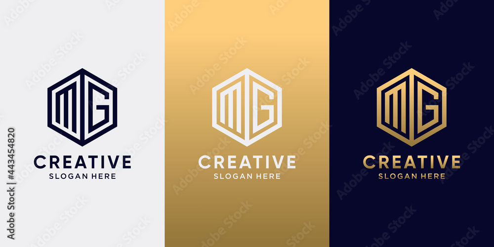 Creative monogram logo design initial letter MG with line art style and ...