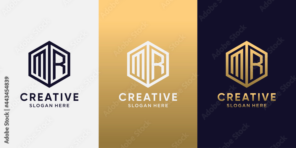 Creative monogram logo design initial letter MR with line art style and ...