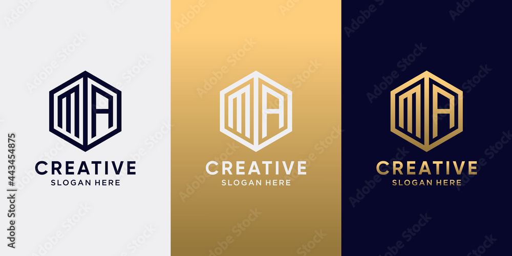 Creative monogram logo design initial letter MA with line art style and ...