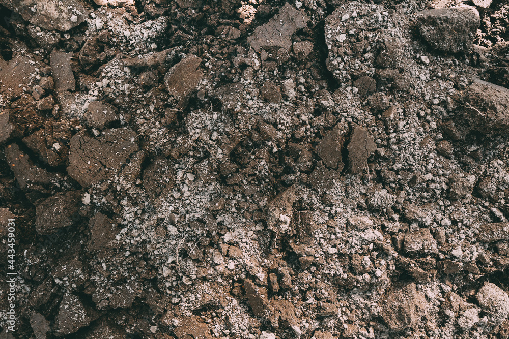 Black Dark Soil Dirt Background Texture, Natural Pattern. Flat Top View ...