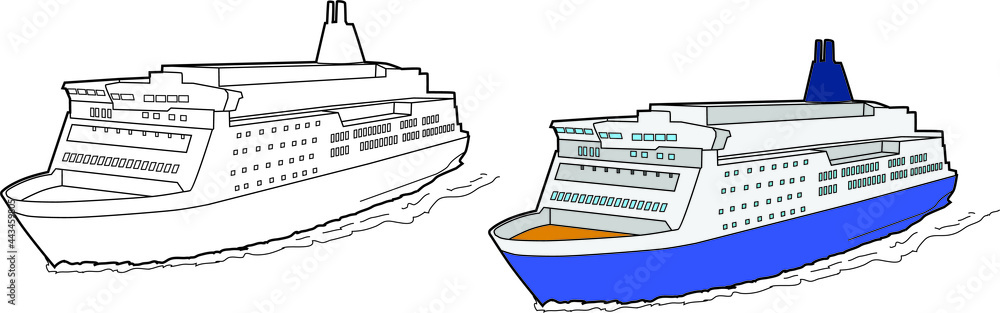 Ferry cruise ship vector drawing line art with color Stock Vector ...