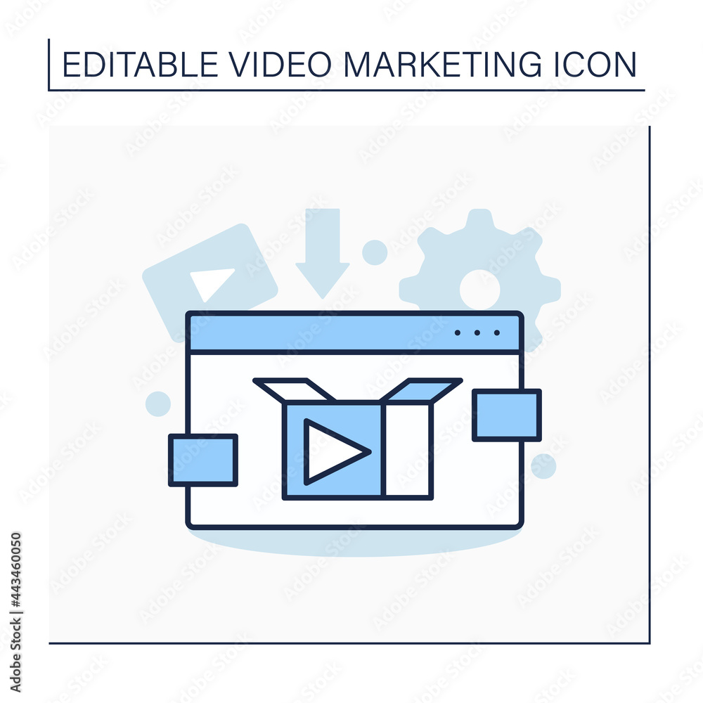 Product video line icon.Explainer video clip demonstrates product ...