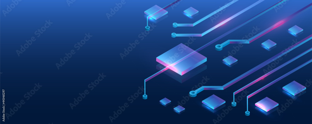 Hi-tech computer digital technology concept for banner. 3d Futuristic ...