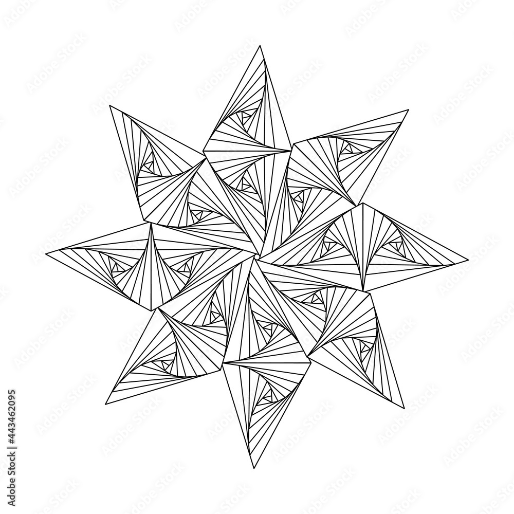 Coloring book for adults. Monochrome abstract mandala, 3d star ...