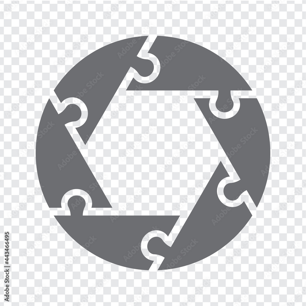 Simple icon puzzles in gray. Simple icon circle puzzle of the six ...