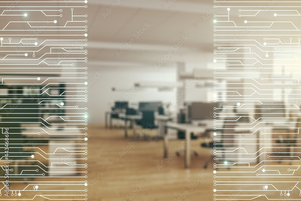 Double exposure of abstract virtual circuit hologram on modern ...