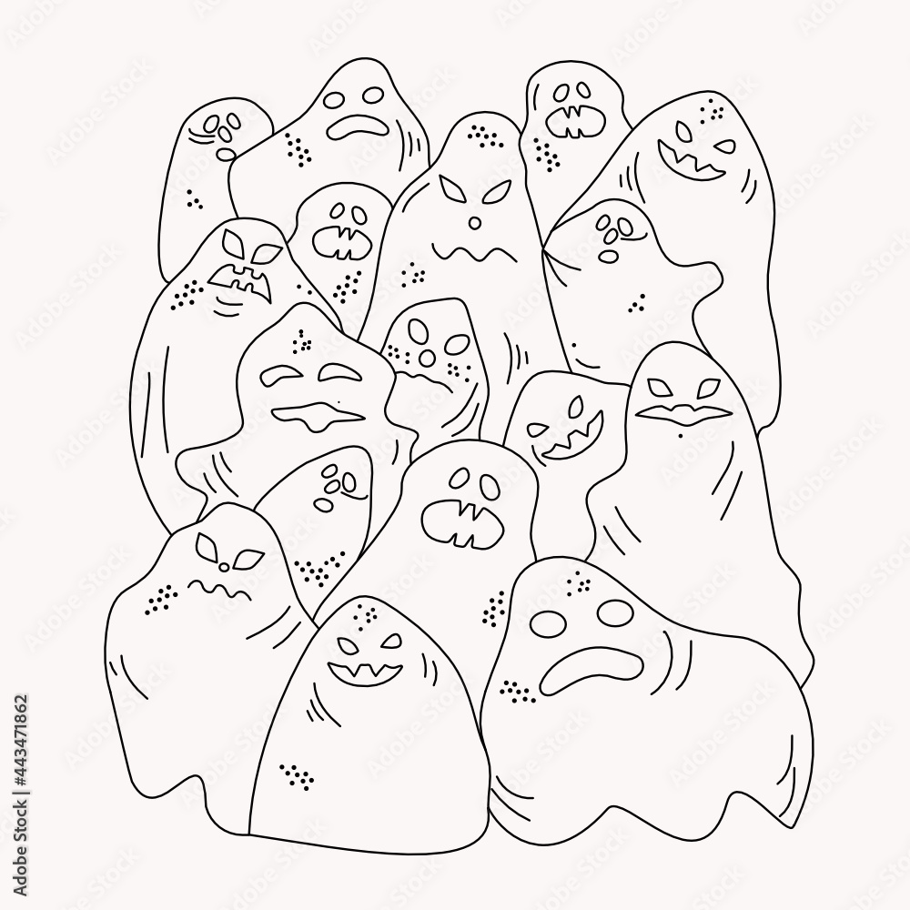 Halloween. Scary cartoon Ghosts and the dead. Monsters in doodle style ...