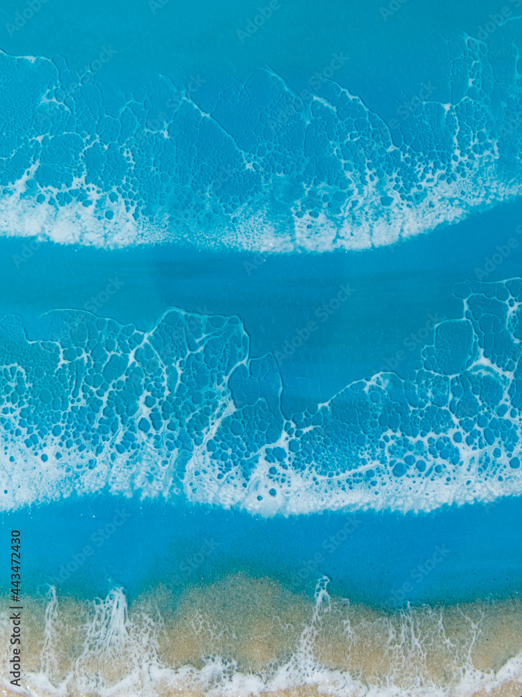Resin art with blue ocean waves and beach. Sea background of epoxy art ...