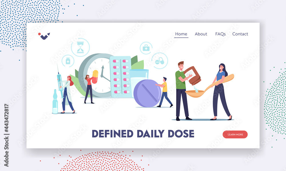 Medicine Define Daily Dose Landing Page Template. Tiny Characters Take ...