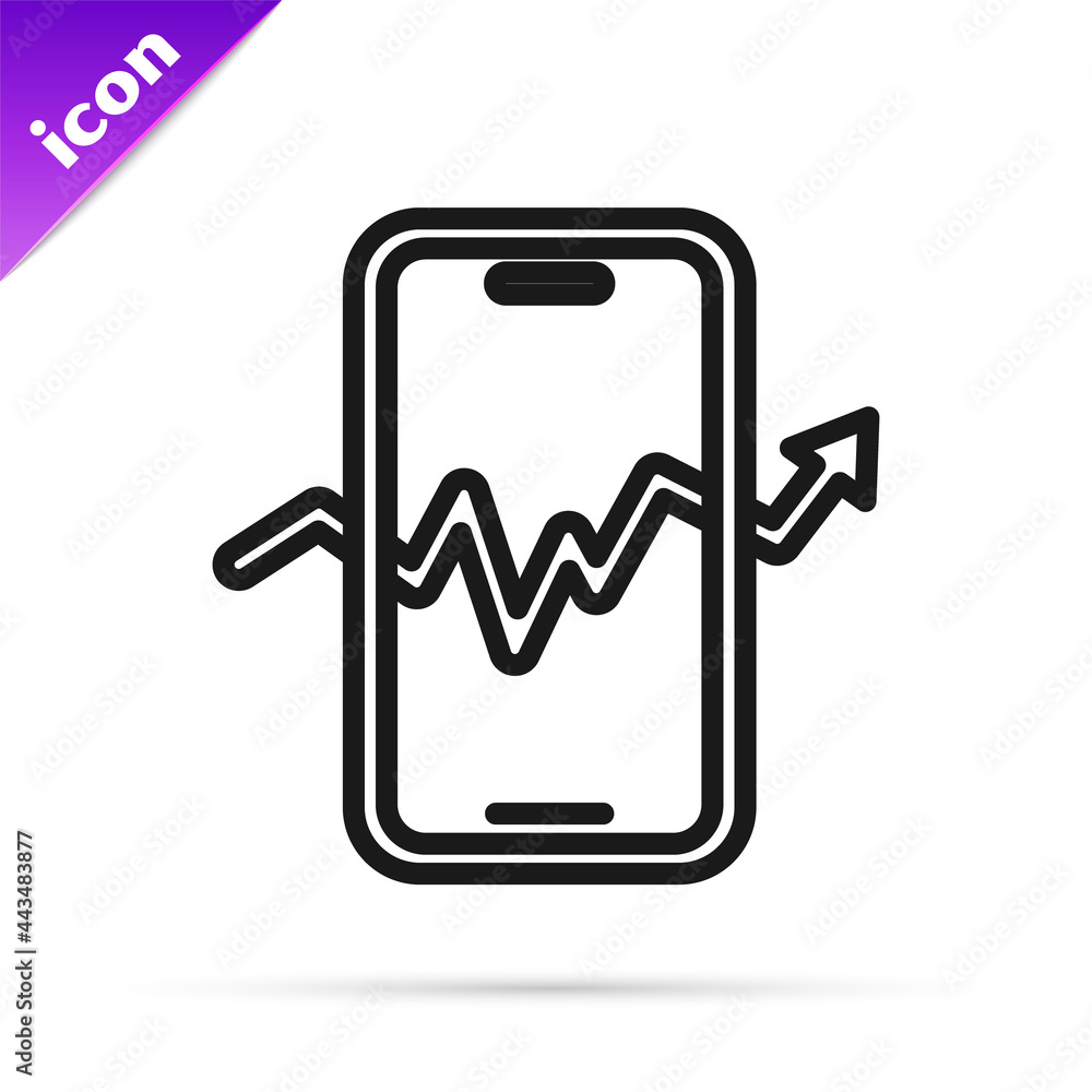 Black line Mobile stock trading concept icon isolated on white ...