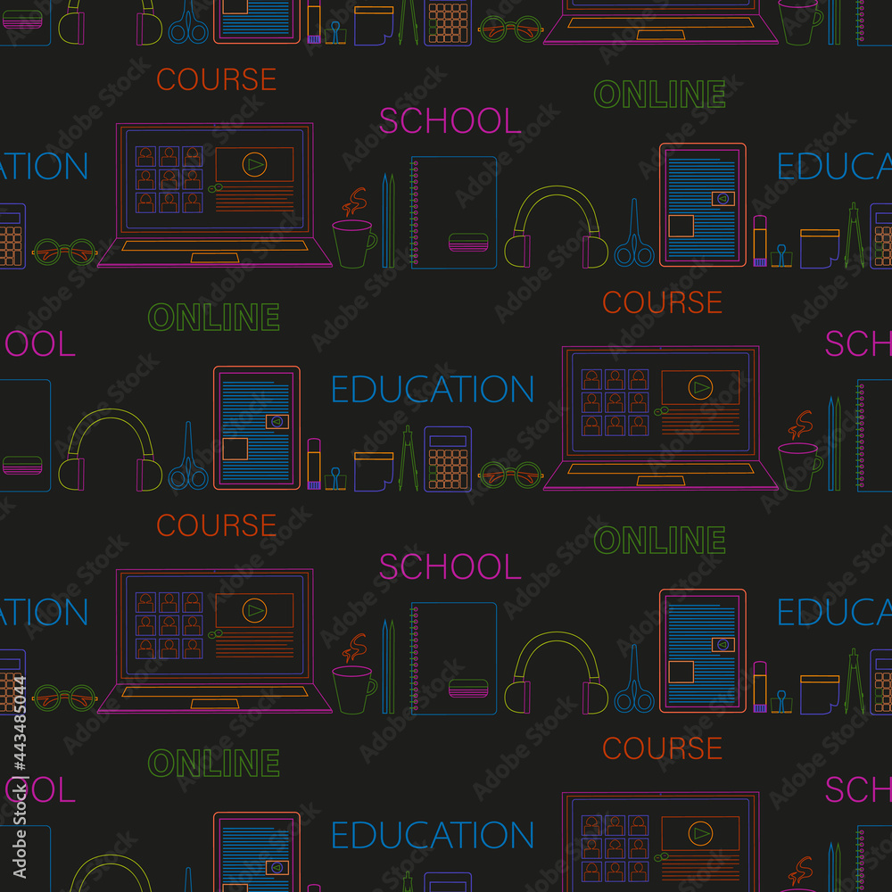 Vecteur Stock Back to school pattern. Online digital education, school ...