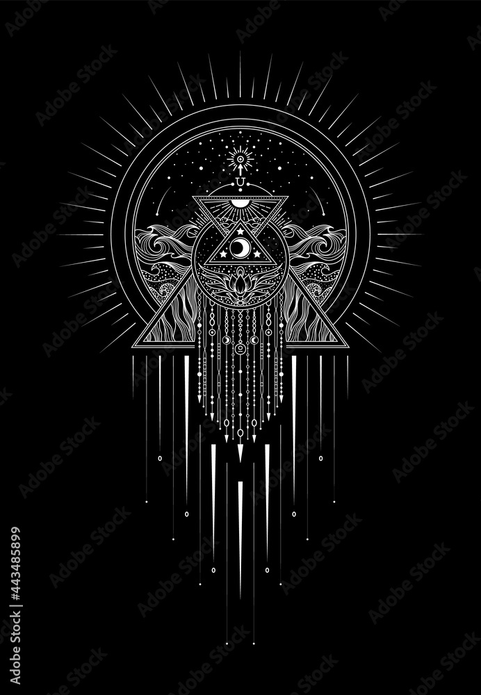 Occult esoteric vector illustration of cosmos and basic elements. Stock ...