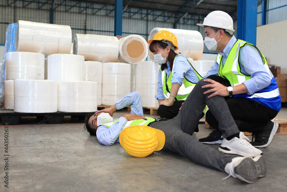 Dangerous accident in warehouse during work , worker accident factory ...