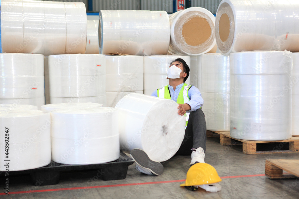 Dangerous accident in warehouse during work , worker accident factory ...