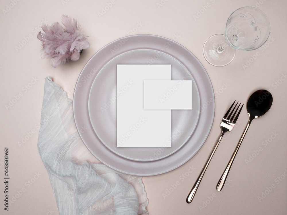 Table place and menu mockup. Wedding dinner design. Birthday table ...