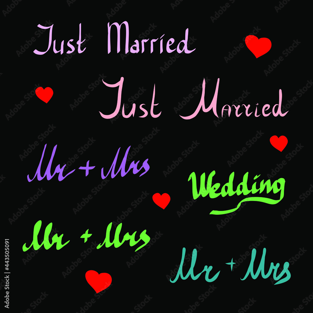 Just Maried - Vector hand drawn lettering phrase. Modern brush ...