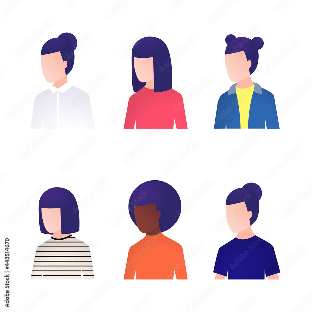 Female avatars Vector illustration in flat design Six simple various ...