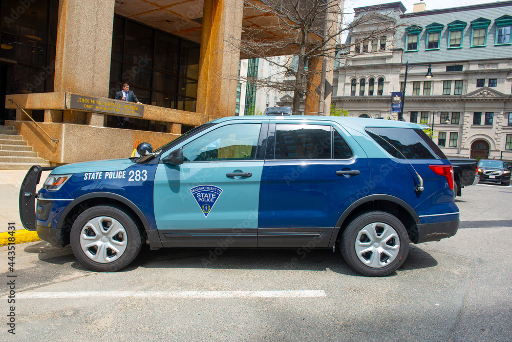 Massachusetts State Police trooper car on Beacon Hill in downtown ...