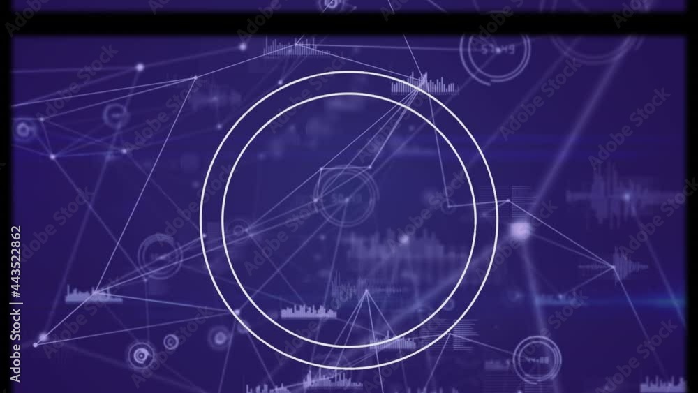 Animation of statistics and network of connections on purple background ...
