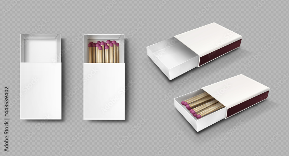 Matches in box, matchsticks with pink sulphur and wooden sticks lying ...