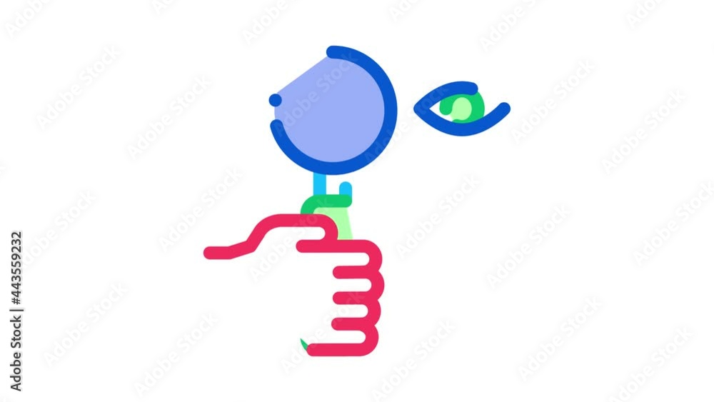 Human Eye Optical Research Icon Animation. color Hand Holding Magnifier ...