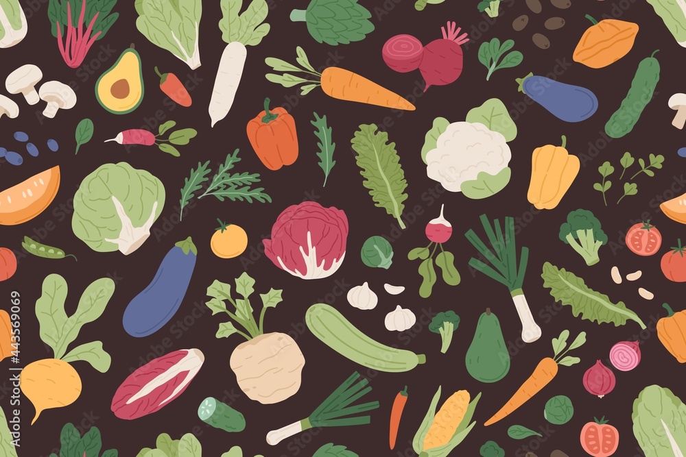 Seamless grocery pattern with healthy fresh vegetables and green food ...