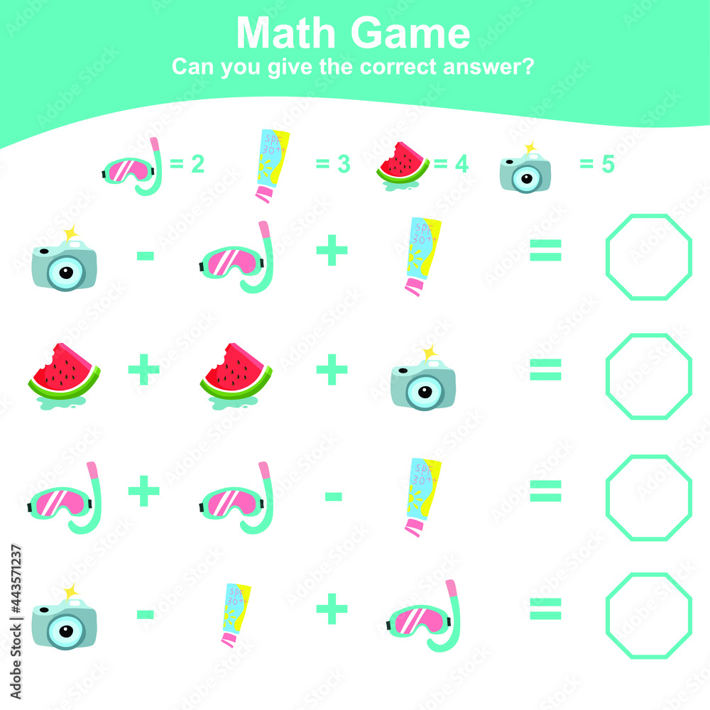 Summer Math Game for Preschool. Educational printable math worksheet ...