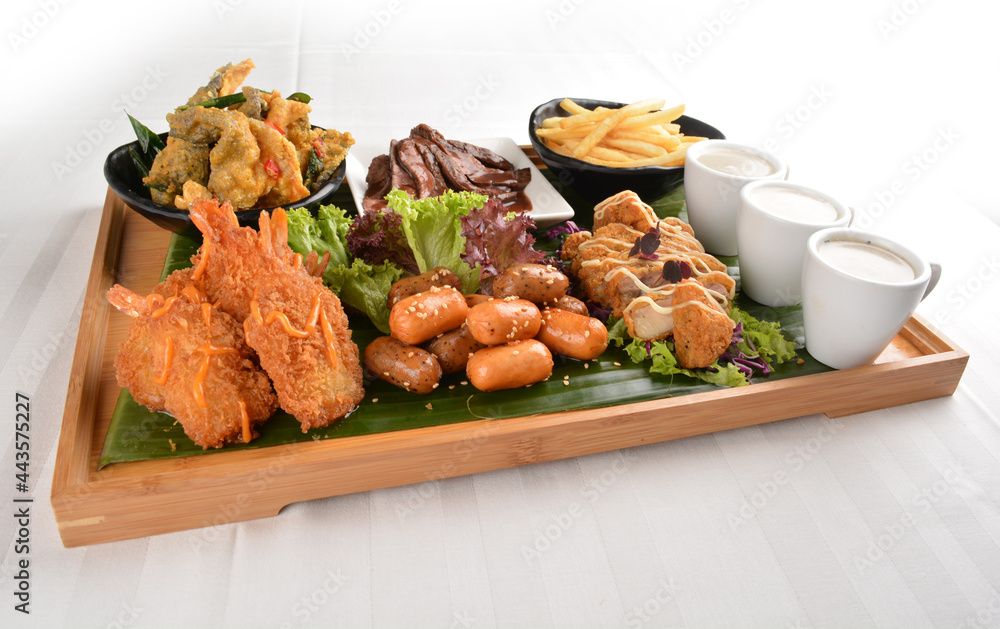 Poster giant appetiser platter combo with mini hot dog, mushroom soup ...