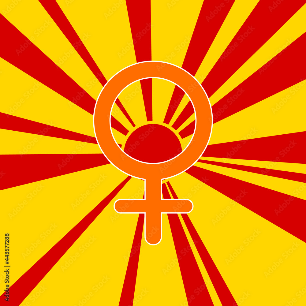Venus symbol on a background of red flash explosion radial lines. The ...
