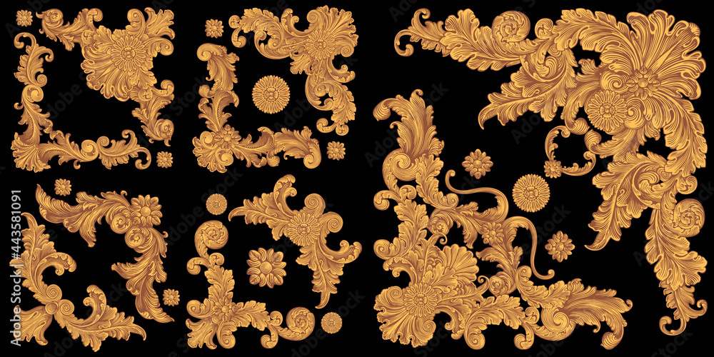 Vintage decorative ornamental gold corners. Design set. Editable hand ...