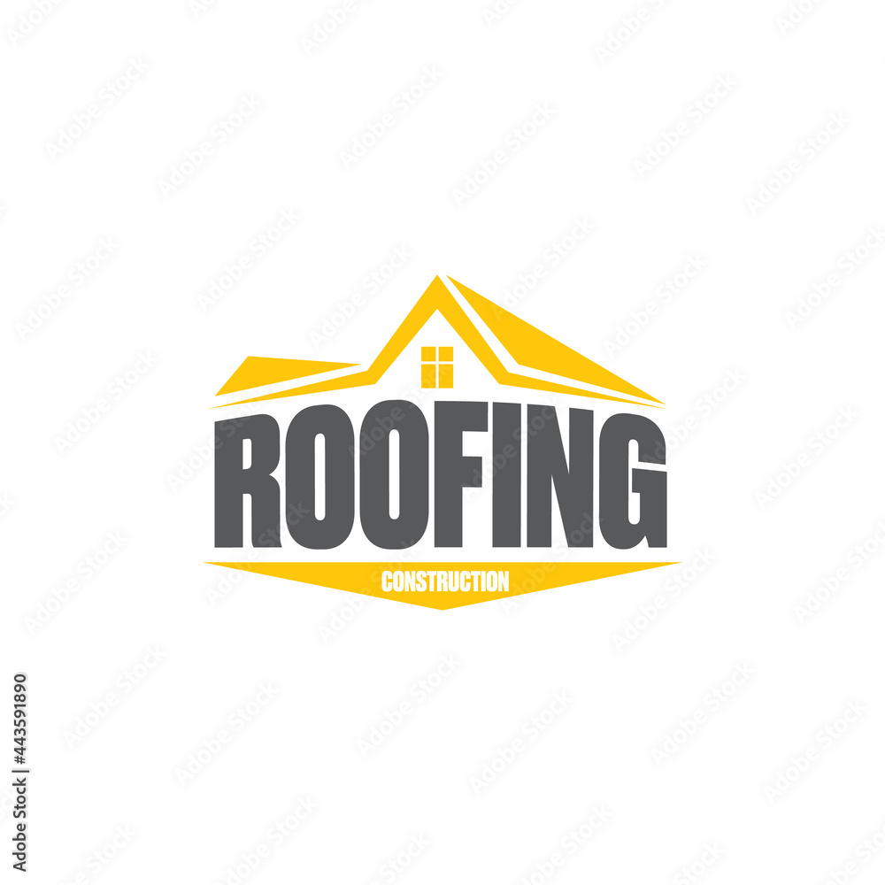 Roofing construction logo design template with roof top and slogan ...