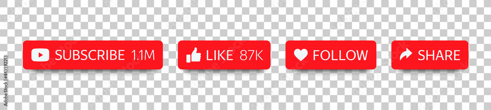 YouTube buttons set for social media and channel. Flat buttons ...