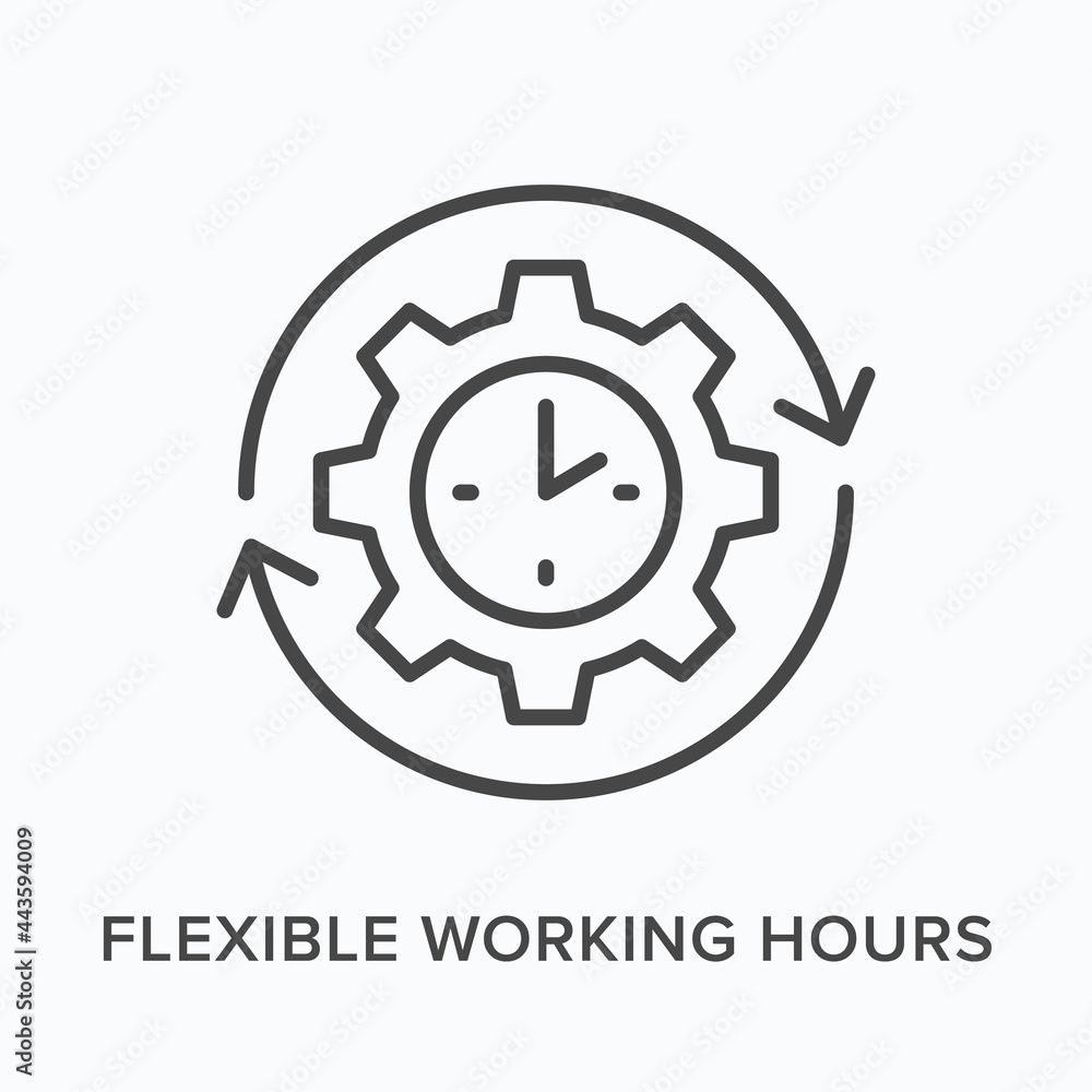 Flexible working hours flat line icon. Vector outline illustration of ...
